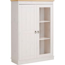 Highboard Home Affaire "Indra", gelb (weiß, honig), B:85cm H:121cm T:32cm, Massivholz, Sideboards, Vitrine, Breite 86 cm