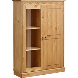 Highboard Home Affaire "Indra", beige (natur), B:85,4cm H:120cm T:32cm, Massivholz, Sideboards, Vitrine, Breite 86 cm