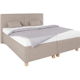 Boxspringbett, beige (strukturstoff beige), Liegefl&auml;che B/L: 180cm x 200cm, H3, 7-Zonen-Kaltschaummatratze, Westfalia Schlafkomfort, Komplettbetten, Boxspringbett, mit Zierkissen