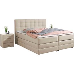 Boxspringbett Places of Style "Ethan", beige (natur), B:214cm L:211cm, Komplettbetten, inkl. Topper und geräumigen Bettkasten erhältlich in H2, H3 und H4