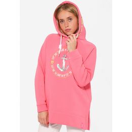 Hoodie Zwillingsherz ""Strandglück Paillette"", Damen, Gr. S/M, pink, Sweatware, Obermaterial: 50% Baumwolle, 50% Polyester, lässig geschnitten normal, angesetztes Bündchen, Sweatshirts Hoodie, mit Anker-Motiv und "Moin"- Schriftzug