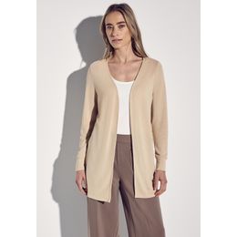 Cardigan Street One, Damen, Gr. 34, cotton beige, Stoff, 60% Viskose, 40% Polyester, unifarben, casual, gerade Po-bedeckend, ohne Ausschnitt, Langarm Bündchen, Strickjacken, aus softem Materialmix