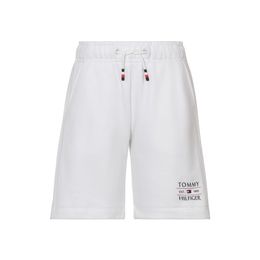 Sweatshorts Tommy Hilfiger "TOMMY FLAG HILFIGER SWEATSHORT", Jungen, Gr. 5 (110), N-Gr, weiß, Sweatware, Obermaterial: 80% Baumwolle, 20% Polyester, unifarben, casual, Hosen, mit Tommy Hilfiger Logo-Flag, Kurzarm