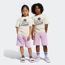 Trainingsanzug adidas originals "SHORT TEE SET", Kinder, Gr. 122, cream weiß, bliss lila, Obermaterial: 100% Baumwolle, sportlich, Sportanzüge