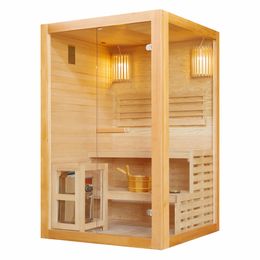 Sauna Sanotechnik "PANORAMA", braun (holzfarben), Saunaofen, integrierte Steuerung, 3,5 kW, Saunen