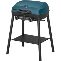 Gasgrill Enders "Campinggrill Explorer II PRO", schwarz (schwarz, blau), B:59cm H:78cm T:48cm, Grills, robustes Gehäuse und Garhaube aus langlebigem und leichtem Aluguss