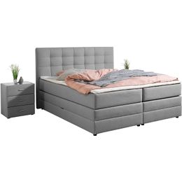 Boxspringbett Places of Style "Ethan", grau, B:194cm L:211cm, Komplettbetten, inkl. Topper und geräumigen Bettkasten erhältlich in H2, H3 und H4