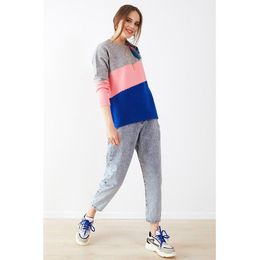 Milan Kiss Pullover in Grau/ Pink/ Blau - 28% | Gr&ouml;&szlig;e M | Damen-pullover-cardigans