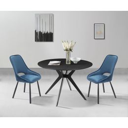 Esszimmerstuhl Home Affaire "Menonri", blau (dunkelblau, schwarz), B:65cm H:86cm T:52cm, Stoff, Stühle, gepolsterte Rückenlehne und Sitzfläche