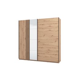 Schwebetürenschrank Inosign "Ascalon, mit Spiegel und Lamellen 3D, FSC-zertifiziert, Made in Europe", braun (artisan eiche), B:220cm H:217,5cm T:61cm, Spanplatte, Kunststoff, Metall, MDF, Glas, Schränke, 220x61x217,5cm, 3 verschiedene Innenaussattungen-individuell wählbar