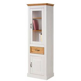 Pharao24.de Landhaus Vitrinenschrank aus Kiefer Massivholz Weiß lackiert 180 cm hoch