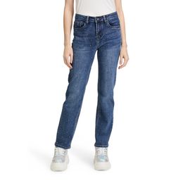 Regular-fit-Jeans Cartoon "Cartoon Regular Fit-Jeans mit Strass", Damen, Gr. 38, Normalgrößen, blau (dunkelblau denim), Obermaterial: 68% Baumwolle, 26% Polyester, 4% Viskose, 2% Elasthan., modisch, gerade, Jeans