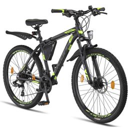 Licorne Bike Effect Premium Mountainbike in 26, 27,5 und 29 Zoll - Fahrrad f&uuml;r Jungen, M&auml;dchen, Herren und Damen - Shimano 21 Gang-Schaltung - Herrenrad Zoll:26.00;Farbe:Schwarz/Lime (2xDisc-Bremse)