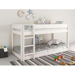 Lüttenhütt Kinderbett LÜTTENHÜTT "ROBIN,Bodenbett,Etagenbett,Leiter/Einstieg seitenverkehrt montierbar", weiß, B:90cm H:111cm L:200cm, Betten, Montessori Stil, zertifiziertes Massivholz
