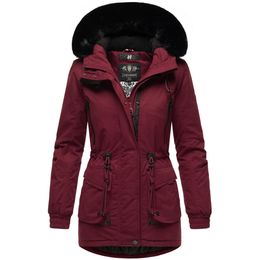 Wintermantel Marikoo "Olessaa", Damen, Gr. S (36), rot (bordeaux), Obermaterial: 100% Baumwolle, Futter: 100% Polyester, Wattierung: 100% Polyester, Ärmelfutter: 100% Polyester, Kunstfell: 90% Polyacryl, 10% Polyester, sportlich, figurbetont Po-bedeckend, hoch geschlossener Ausschnitt, Langarm Ärmel ohne Ärmelschlitz Windstopperbündchen mit Gummizug, Mäntel, Sportlicher Baumwoll-Parka für den Wint