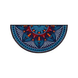Salonloewe Fu&szlig;matte, Blau, Gr. 42x85 cm - halbrund, Fu&szlig;matten, Material: Polyamid. R&uuml;ckseite: Gummi