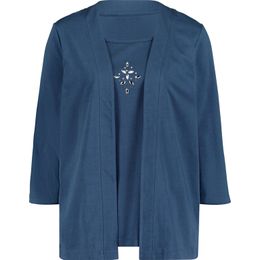 Damen 2-in-1-Shirt mit Einsatz vorne jeansblau, Gr&ouml;&szlig;e 56