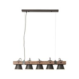 Brilliant Lampe, Decca Pendelleuchte 5flg schwarz stahl, 5x A60, E27, 10W, Holz aus nachhaltiger Waldwirtschaft (FSC)