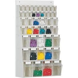 Wand Kleinteilemagazin MultiStore, 44 Klappkästen, Volumen 107 l, B 600 x T 185 x H 960 mm, Holzplatte & Polystyrol