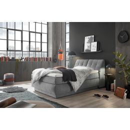 Boxspringbett "Fairfield", grau (hellgrau), B:126cm L:242cm, 92% Polyester, 8% Nylon, SET ONE BY Musterring, Komplettbetten, mit Bettkasten, Kopfteil in Kassettenoptik, Breite 120 oder 140 cm
