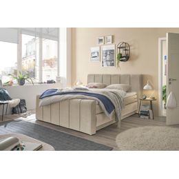 Boxspringbett "Fairfield", beige, B:204cm L:230cm, 100% Polyester, SET ONE BY Musterring, Komplettbetten, mit Bettkasten, Kopfteil mit Keder, Breite 160 cm oder 180 cm