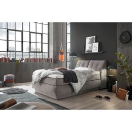 Boxspringbett "Fairfield", grau, B:126cm L:242cm, 92% Polyester, 8% Nylon, SET ONE BY Musterring, Komplettbetten, mit Bettkasten, Kopfteil in Kassettenoptik, Breite 120 oder 140 cm