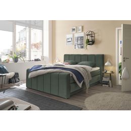 Boxspringbett "Fairfield", grün (waldgrün), B:184cm L:230cm, 100% Polyester, SET ONE BY Musterring, Komplettbetten, mit Bettkasten, Kopfteil mit Keder, Breite 160 cm oder 180 cm
