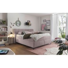 Boxspringbett "Fairfield", rosa, B:204cm L:218cm, 92% Polyester, 8% Nylon, SET ONE BY Musterring, Komplettbetten, Metallfuß schwarz, Kopfteil mit Keder, Breite 160 oder 180 cm