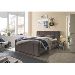 Boxspringbett "Fairfield", braun, B:184cm L:230cm, 100% Polyester, SET ONE BY Musterring, Komplettbetten, mit Bettkasten, Kopfteil mit Keder, Breite 160 cm oder 180 cm