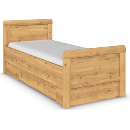 Stauraumbett Rauch "Bett Einzelbett Stollenbett Bettkästen EVELYN", braun (asteiche), B:99cm H:94cm L:210cm, Betten, in Komforthöhe mit Holzkopfteil sowie Schubladen MADE IN GERMANY