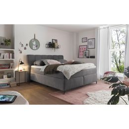 Boxspringbett "Fairfield", grau (dunkelgrau), B:204cm L:218cm, 92% Polyester, 8% Nylon, SET ONE BY Musterring, Komplettbetten, Metallfuß schwarz, Kopfteil mit Keder, Breite 160 oder 180 cm, Topseller