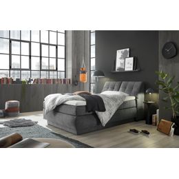 Boxspringbett "Fairfield", grau (anthrazit), B:146cm L:242cm, 92% Polyester, 8% Nylon, SET ONE BY Musterring, Komplettbetten, mit Bettkasten, Kopfteil in Kassettenoptik, Breite 120 oder 140 cm