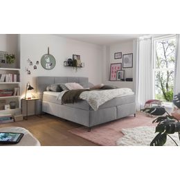Boxspringbett "Fairfield", grau (hellgrau), B:204cm L:218cm, 92% Polyester, 8% Nylon, SET ONE BY Musterring, Komplettbetten, mit Metallfuß schwarz, Wendematratze, Breite 160 oder 180 cm