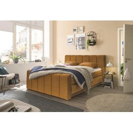 Boxspringbett "Fairfield", gelb (senfgelb), B:184cm L:230cm, 100% Polyester, SET ONE BY Musterring, Komplettbetten, mit Bettkasten, Kopfteil mit Keder, Breite 160 cm oder 180 cm