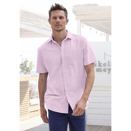 H.I.S. Kurzarmhemd H.I.S, Herren, Gr. M (39/40), N-Gr, rosa, Web, Obermaterial: 100% Baumwolle, unifarben, regular fit, Rundhals, abgesteppte Kante, Hemden, mit Kentkragen, Oxford-Qualit&auml;t aus reiner Baumwolle