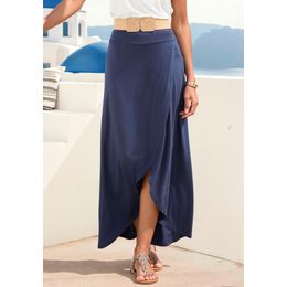 Maxirock Lascana, Damen, Gr. 36, blau (marine), Jersey, Obermaterial: 100% Viskose, unifarben, casual, figurumspielend bodenlang, Röcke, mit elastischem Bund aus Viskosejersey, Wickeloptik mit Schlitz