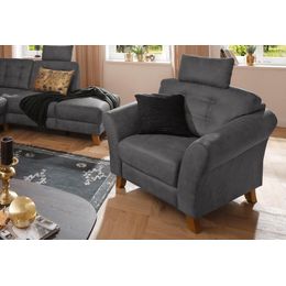 Sessel Home Affaire "Trondheim", grau (anthrazit), B:101cm H:89cm T:90cm, Struktur weich ( 97% Polyester, 3% Baumwolle);Luxus-Microfaser ALTARA NUBUCKr (100% Polyester);Luxus-Microfaser Lederoptik (100% Polyester), Sessel, Sessel, mit Federkern, Knopfheftung im R&uuml;cken
