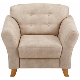 Sessel Home Affaire "Trondheim", beige, B:101cm H:89cm T:90cm, Struktur weich ( 97% Polyester, 3% Baumwolle);Luxus-Microfaser ALTARA NUBUCKr (100% Polyester);Luxus-Microfaser Lederoptik (100% Polyester), Sessel, Sessel, mit Federkern, Knopfheftung im R&uuml;cken