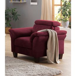 Sessel Home Affaire "Arngast", rot (bordeaux), B:101cm H:84cm T:93cm, Luxus-Microfaser (100% Polyester);Luxus-Microfaser Lederoptik (100% Polyester), ;Struktur fein (100% Polyester), Sessel, Sessel, Inclusive Kopfteilverstellung und Federkern
