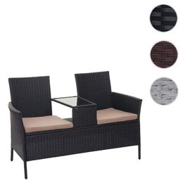 Mendler Poly-Rattan Sitzbank mit Tisch HWC-E24, Gartenbank Sitzgruppe Gartensofa, 132cm ~ Variantenangebot 65243