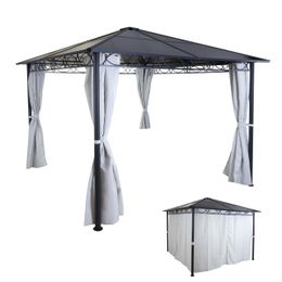 Mendler Hardtop Pergola HWC-C77, Garten Pavillon, Kunststoff-Dach Seitenwand Alu hellgrau 3x3m ~ Variantenan 58477+58479
