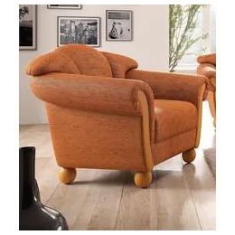 Sessel Home Affaire "Milano, Loungesessel", orange (terrakotta), B:102cm H:83cm T:81cm, Chenille (70% Polyacryl, 30% Polyester) auf Korpus und Zierkissen, Sitz und Rücken im Blumenmuster u00bbParadiseu00ab (100% Polyester), Chenille (70% Polyacryl, 30% Polyester), Sessel