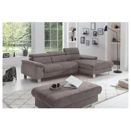 Ecksofa COTTA "Komaris L-Form", grau, B:244cm H:72cm T:166cm, Microfaser PRIMABELLE (100% Polyester), Kunstleder SOFTLUX(100%Polyurethan), Feinstruktur (100% Polyester), Kunstleder SOFTLUX/Struktur (100%Polyurethan, 90%Polyester, 10% Polyacryl), Sofas, mit Kopfteilverstellung, wahlweise Bettfunktion,Stauraum & Beleuchtung, Topseller