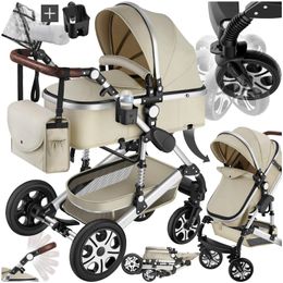 TecTake&reg; Kombi-Kinderwagen, 2 in 1, klappbar, mit 5-Punkt-Gurt, Bremse, Schutzb&uuml;gel und Handschlaufe, pulverbeschichteter Aluminiumrahmen, pflegeleichter Stoffbezug, f&uuml;r 0 bis 36 Monate geeignet, Belastbarkeit 15 kg