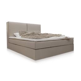 Juskys Boxspringbett Detroit 180x200 cm - Chenille Stoff & inklusive Topper - Beige