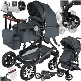 TecTake&reg; Kombi-Kinderwagen, 2 in 1, klappbar, mit 5-Punkt-Gurt, Bremse, Schutzb&uuml;gel und Handschlaufe, pulverbeschichteter Aluminiumrahmen, pflegeleichter Stoffbezug, f&uuml;r 0 bis 36 Monate geeignet, Belastbarkeit 15 kg