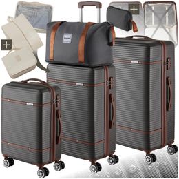 TecTake&reg; Reisekofferset, 13-teilig, Hartschalen aus robustem ABS-Kunststoff, 360&deg; drehbare, abnehmbare Doppelrollen, mit Teleskopgriff