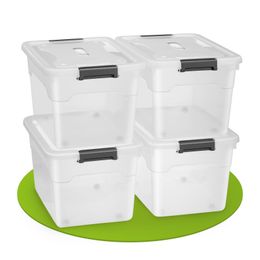 Juskys Aufbewahrungsbox mit Deckel - 4er Set Kunststoff Boxen 45l - Box stapelbar, transparent