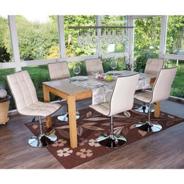 6er-Set Esszimmerstuhl MCW-C41, Stuhl K&uuml;chenstuhl, h&ouml;henverstellbar drehbar, Kunstleder MVG-zertifiziert ~ creme