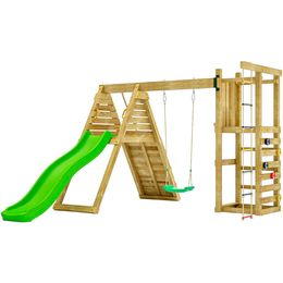 Spielturm Fungoo "Climber, Klettergerüste m Rutsche, Kletterbrücke, -leiter u. Schaukel", beige (natur), Spieltürme, KinderB:281cm H:210cm T:371cm, FSC-zertifizierter Massivholz, Made in Europe, B:281cm H:210cm T:371cm